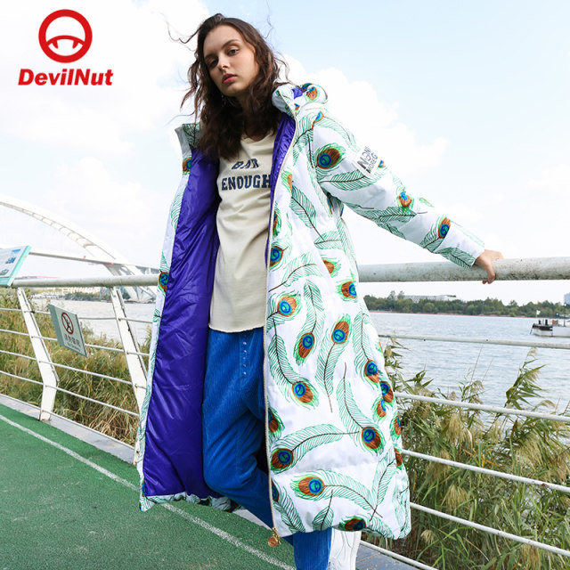 DEVIL NUT trendy devil women's flu princess line warm down coat peacock camouflage-DNP AET