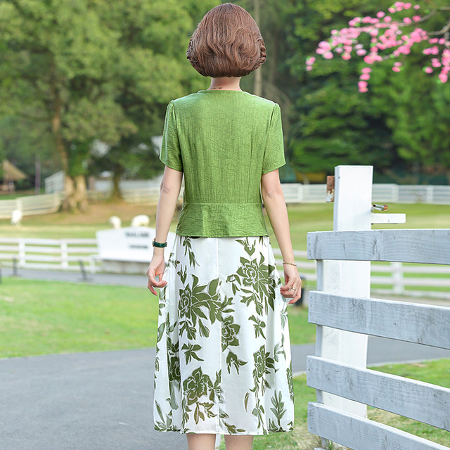 Mom summer short -sleeved dress, foreign skirt, ocean -reduced, middle ...