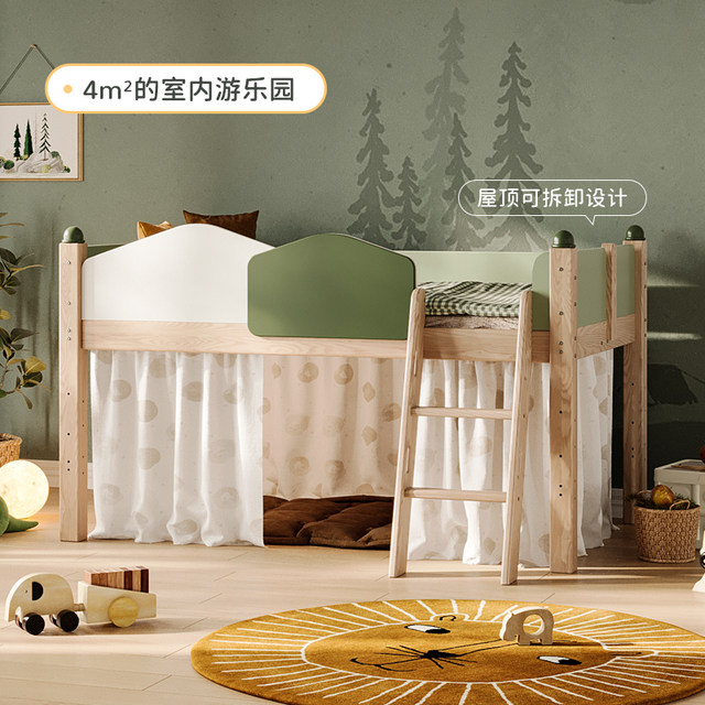 Seven-leaf wood flying house bed solid wood children's bed tree house ...