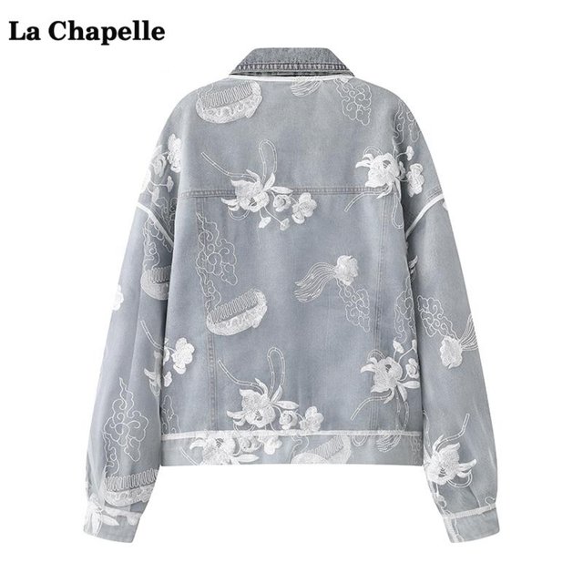 La Chapelle embroidered spliced denim jacket for women's new spring style loose jacket top