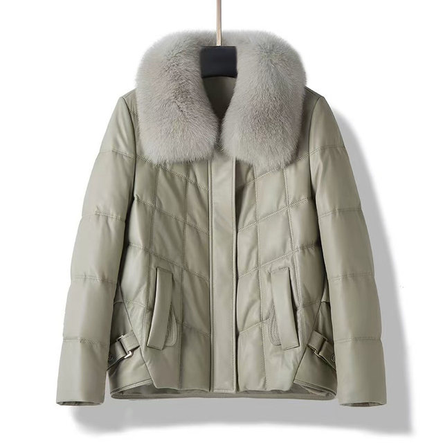 Short leather down jacket female 2024 winter new Korean version of the ...