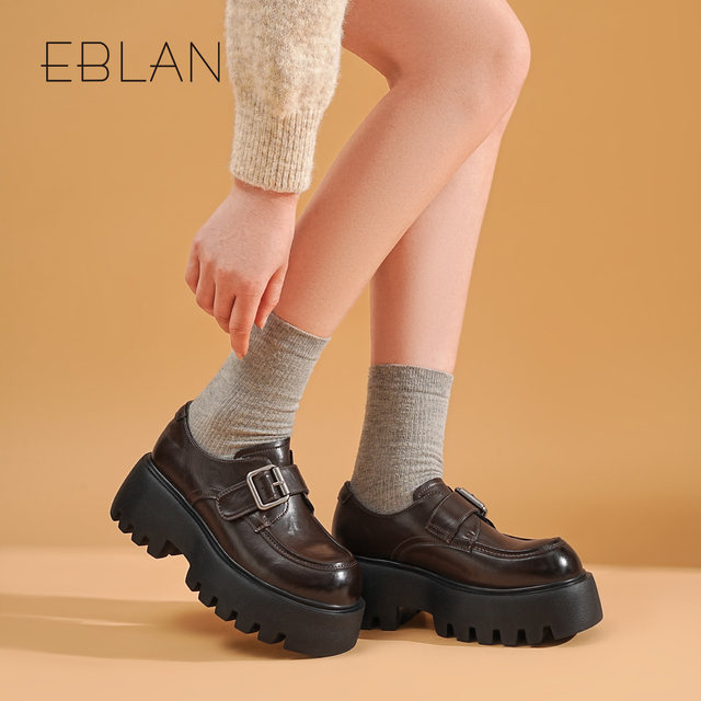 EBLAN/Yiban thick-soled heightening loafers 2025 winter new British ...