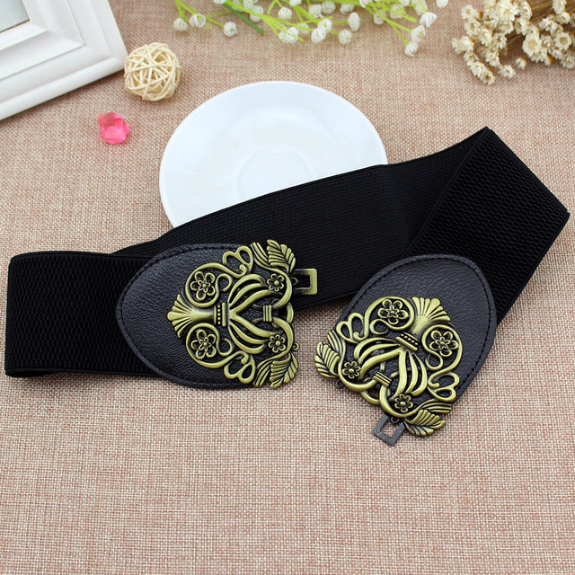 Women's elastic belt retro palace carved decorative girdle skirt belt ...