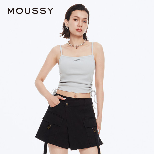 MOUSSY Autumn Y2K Hot Girl Style Logo Drawstring Lace Sling Vest Small Top 028HSZ90-1301
