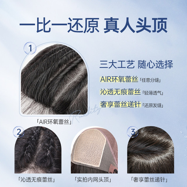 Wig for women with long hair, real hair, full human hair, lace, hand ...