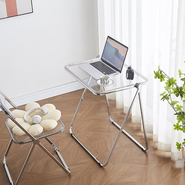 Glass computer desk household acrylic small desk transparent folding ...