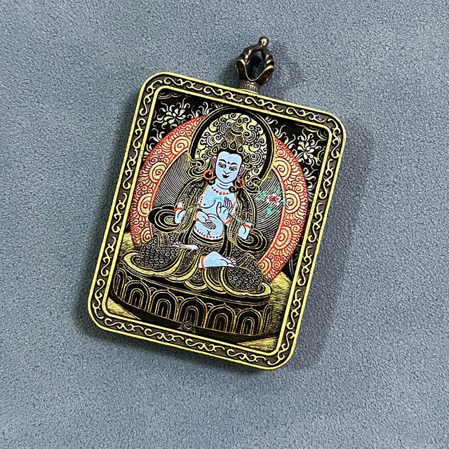 Tibetan black gold thangka pendant twelve zodiac signs natal Buddha ...