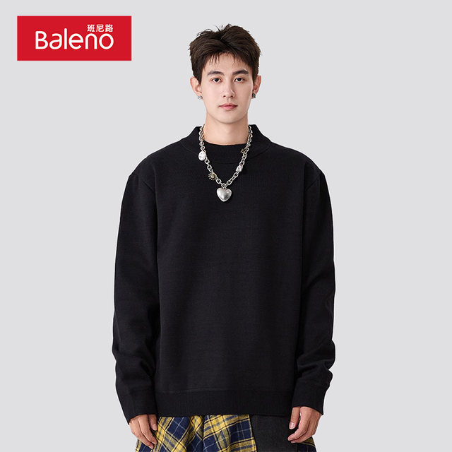Baleno black bottoming sweater for men autumn and winter half ...