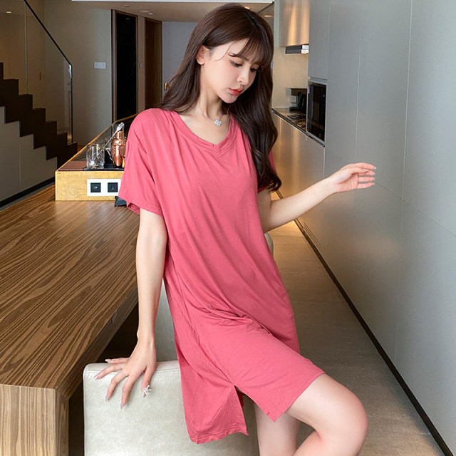 Padded nightgown for women summer short-sleeved modal summer sexy black large size pajamas women ...