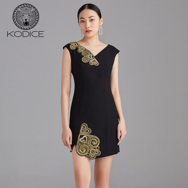 Kodice embroidered sewing drill dresses spring and summer new V -neck ...