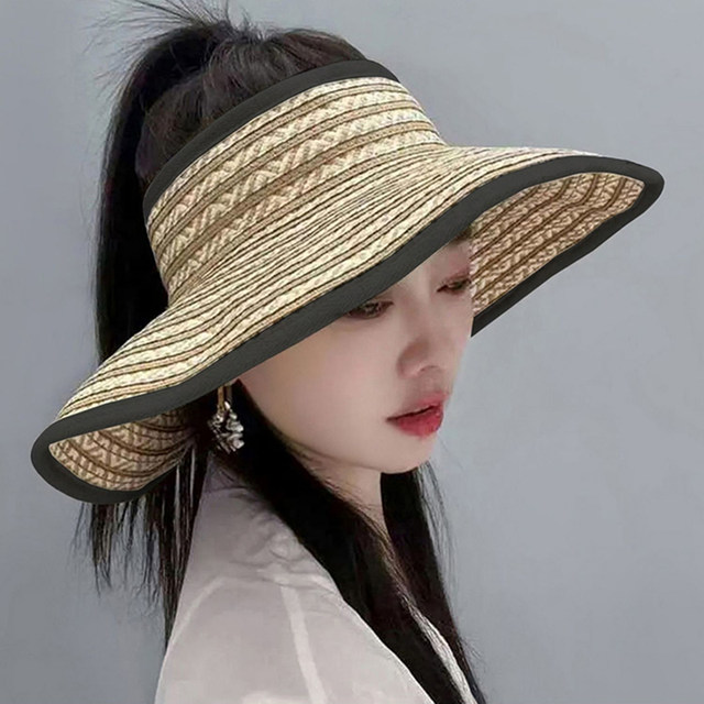 Big eaves can be folded out of the sunscreen empty top hat female model ...