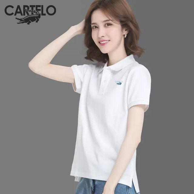 Cartelo Crocodile Polo Short Sleeve T -shirt Women's Summer Cotton Poetry Loose Sports V -neck ...