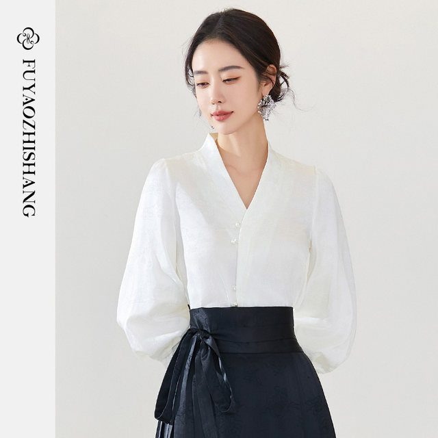 Fuyao Fuyao's new Chinese -style intersection top female white blooming ...