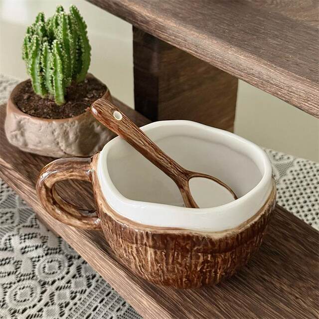 Raw coconut latte*ins retro simulated coconut shell creative mug with ...