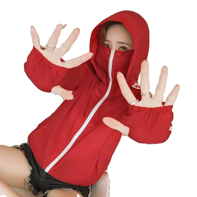 Sunscreen female 2024 summer anti -ultraviolet zipper hooded coat long ...