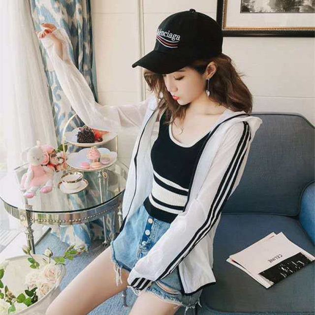 Sunscreen female 2024 summer anti -ultraviolet zipper hooded coat long ...