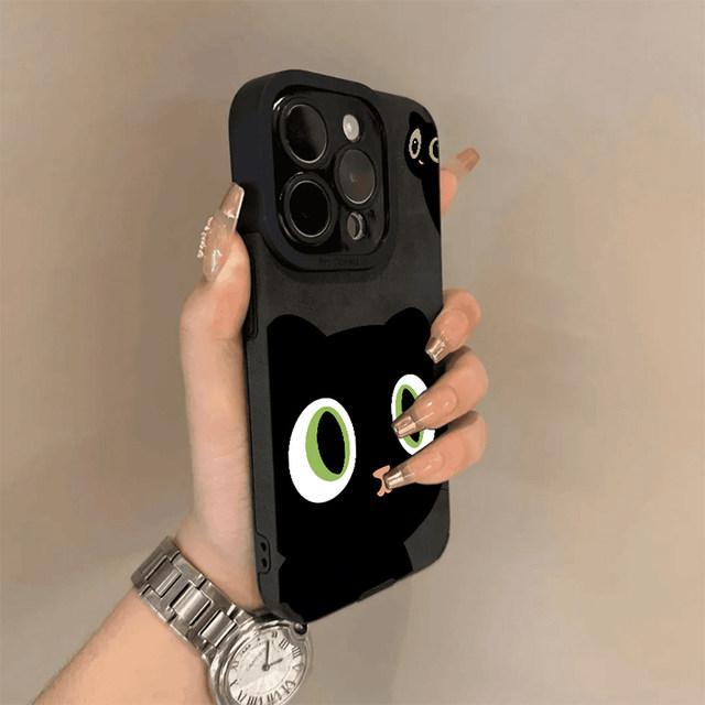 Cute Big Eye Black Cat is suitable for Apple 16promax mobile phone case ...