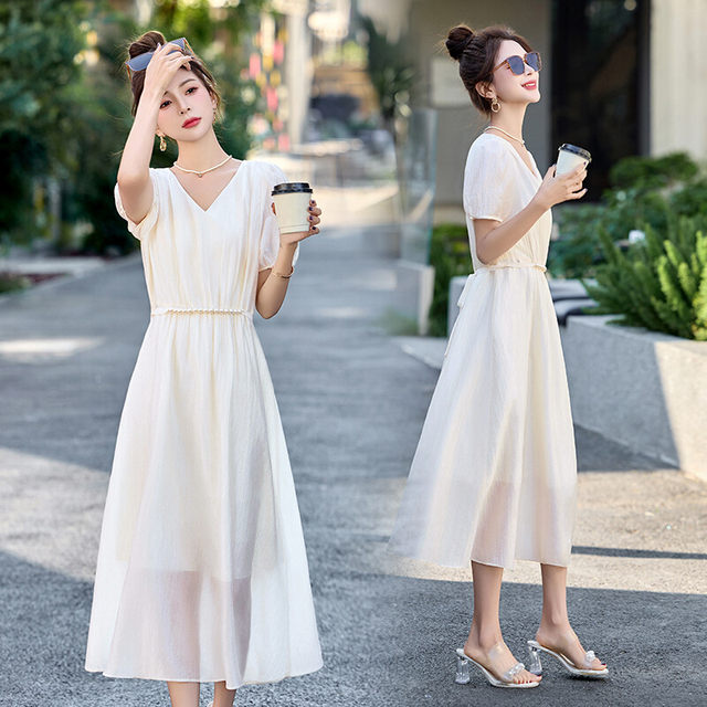 Women's clothing/lass boutique dress 2025 summer solid color elegant ...