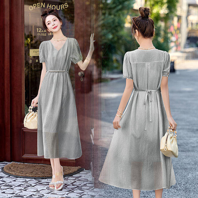 Women's clothing/lass boutique dress 2025 summer solid color elegant ...