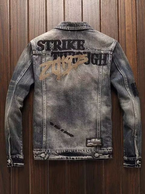 High -end embroidered denim jacket Men's spring and autumn new tide ...