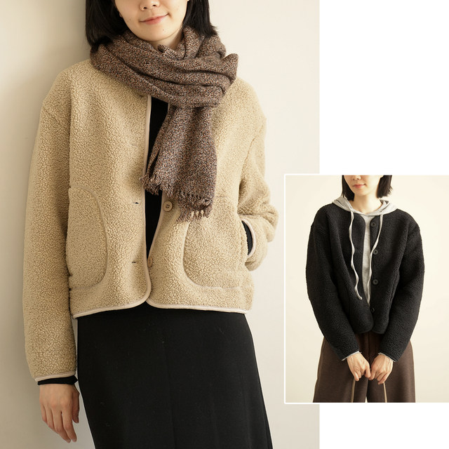 87834 Women's pellet fleece jacket, round neck cardigan top, double ...