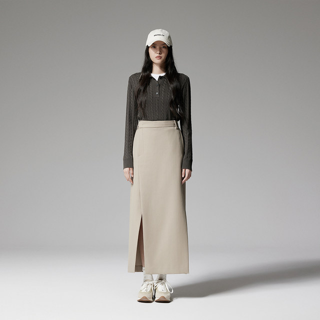 ochirly wool worsted straight skirt mid-length temperament commuting ...