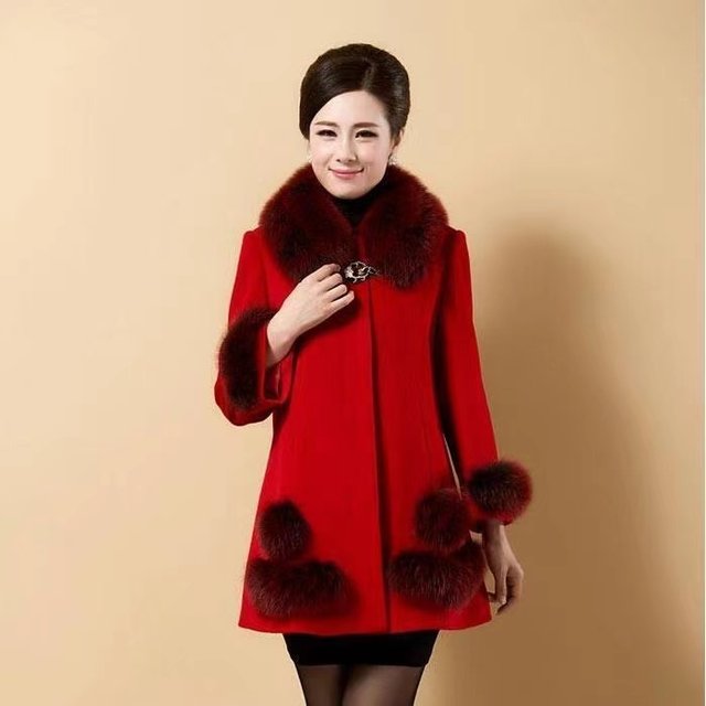 Mom's winter wool wool jacket mid-length fashion middle-aged wool coat ...