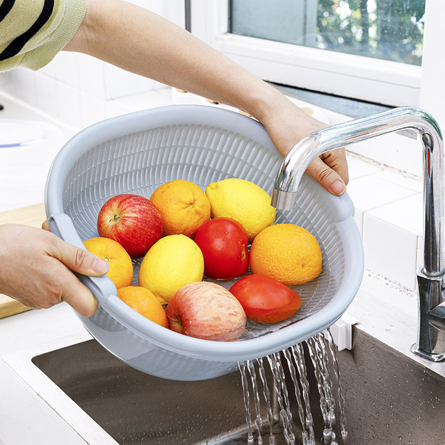 Kitchen double-layer plastic drip basket, vegetable basin, fruit basket ...