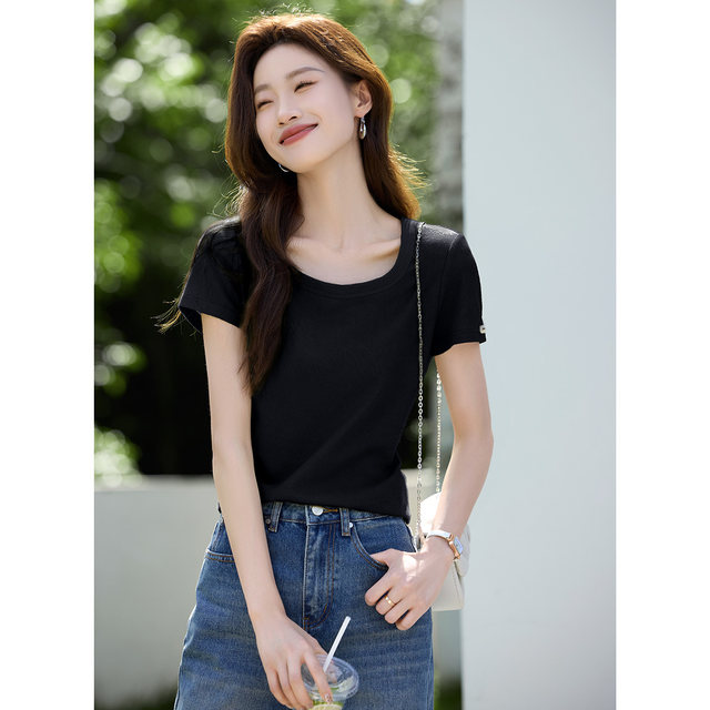 Mohan Yimei design sense waffle square collar versatile slim top 2025 ...