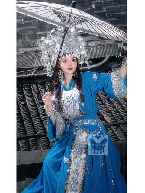 Blue Miao costume female Miao Xinjiang girl Tujia Miao village ethnic ...