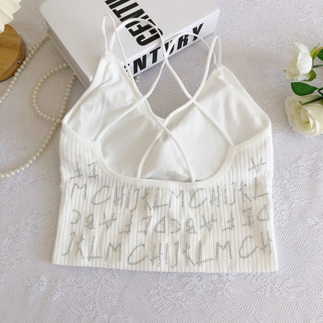 Sexy V-neck Slim Shoulder Strap Crossed Backless Rhinestone Letters ...