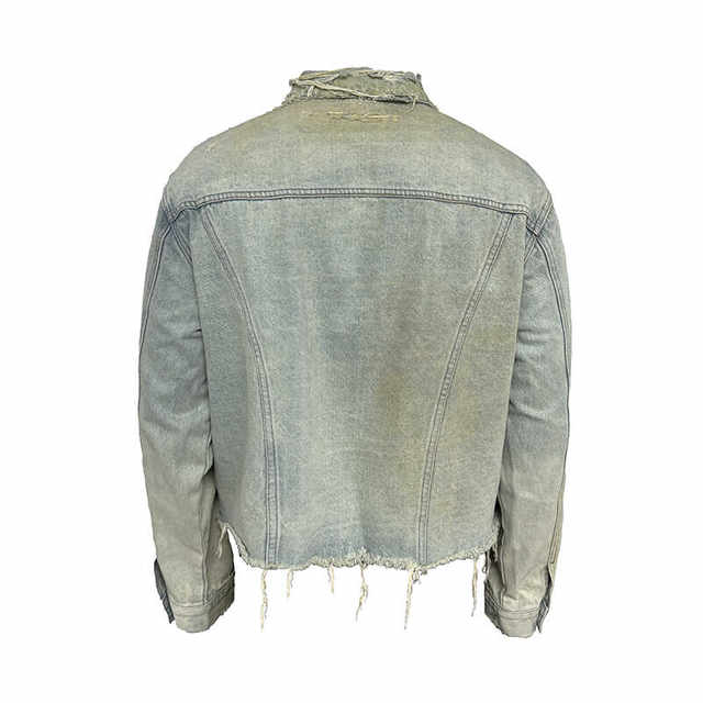 JCAESAR DENIMS JACKET Knife-cut mud-dyed denim jacket, washed and distressed, short and wide version