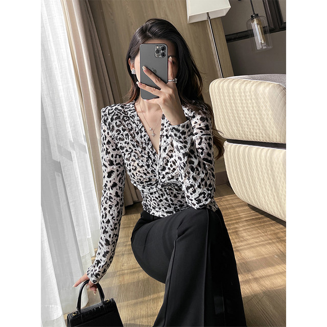 Leopard print kink top for women in autumn new versatile and ...