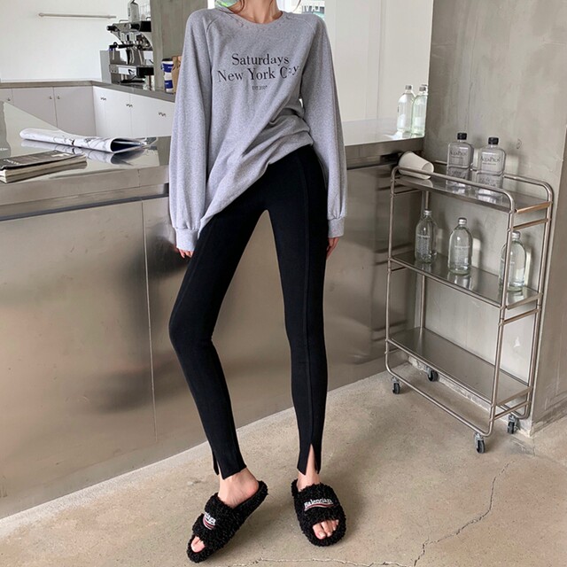 Korean style autumn and winter Hong Kong style retro splicing slit ...