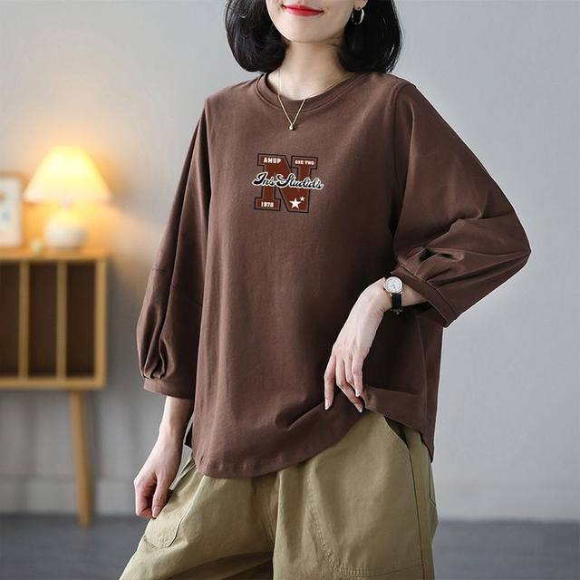 Cotton black seven -point sleeve T -shirt women loose 2025 new early ...