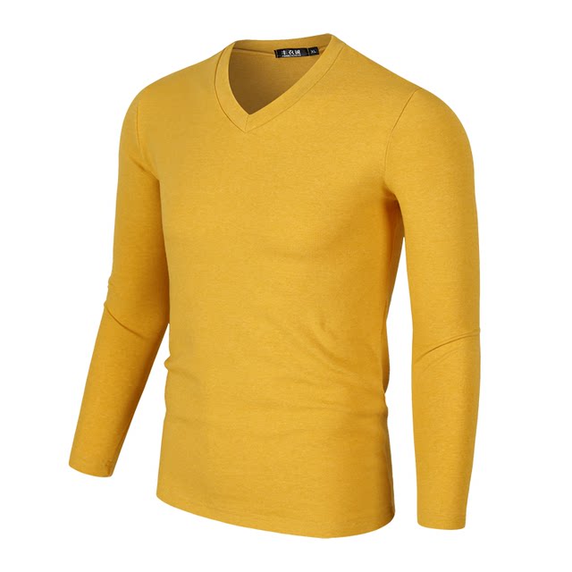 Autumn and winter Modal V-neck long-sleeved men's T-shirt solid color ...
