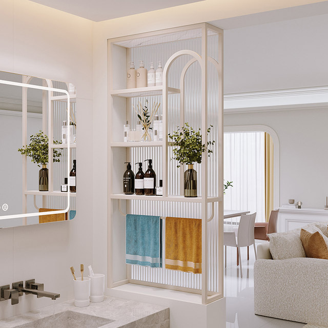 Light luxury creamy bathroom half wall screen long rainbow water ...