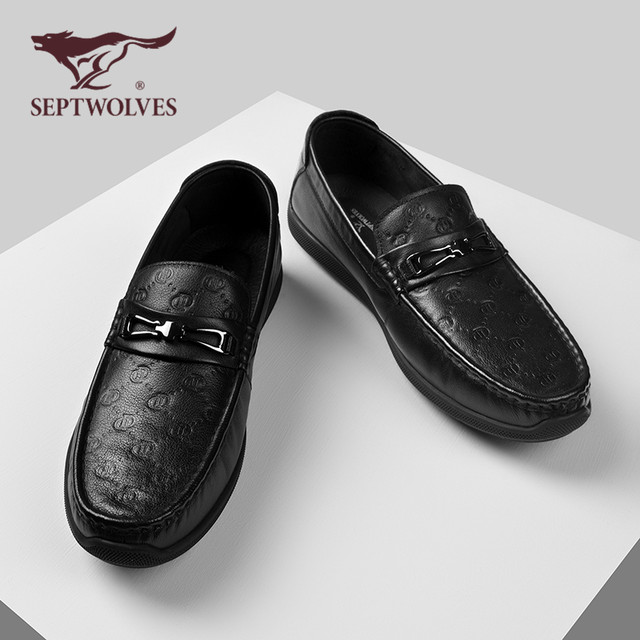 Septwolves Genuine Leather Peaches Men's Slip-On Loafers Black Men's ...