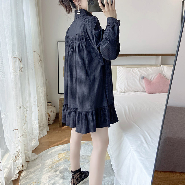 Korean style shirt dress loose large size slimming A-line ruffle design ...