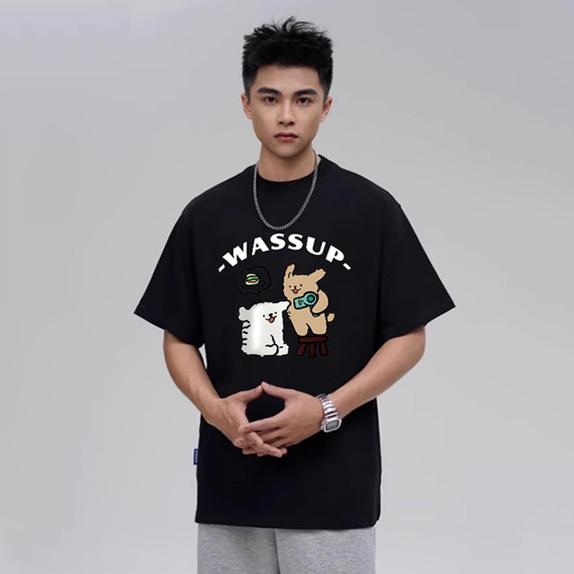 WASSUP cartoon puppy couple pure cotton short-sleeved T-shirt summer ...