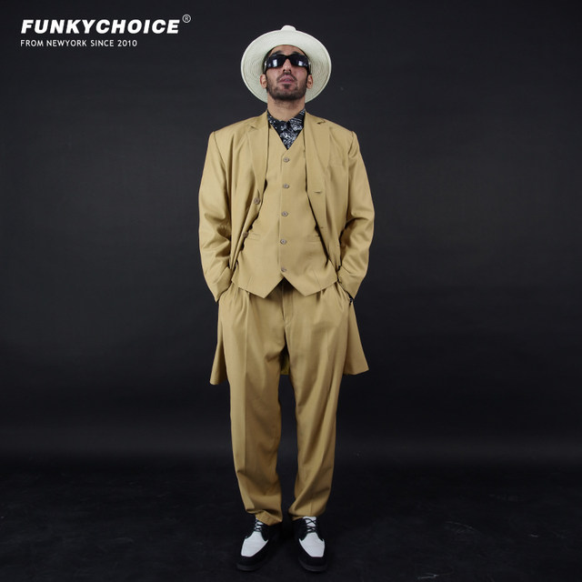 Camel hip -hop Popping mechanical dance custom medium -long suits vest ...