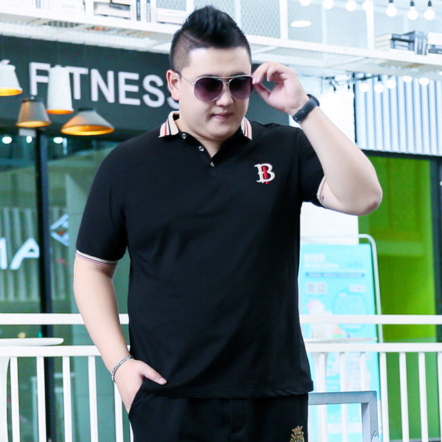 Fatty trendy large-size men's summer short-sleeved T-shirt fat man polo ...