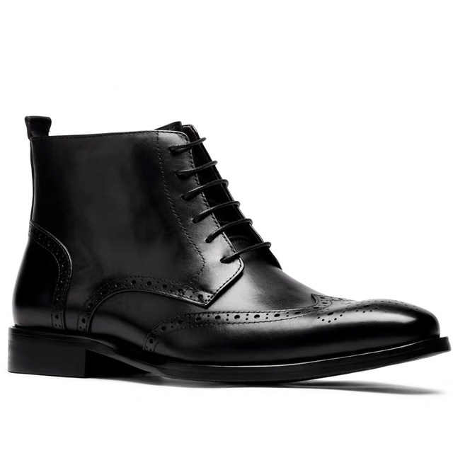 Martin boots men's genuine leather mid-tube thick-soled lace-up autumn ...