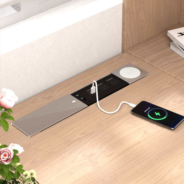 Slide desktop embedded socket multi-function computer desk power strip ...