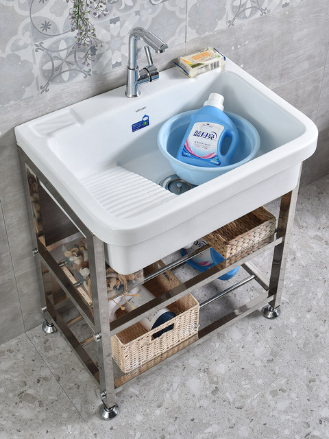 Ceramic laundry pool balcony household with washboard laundry basin ...