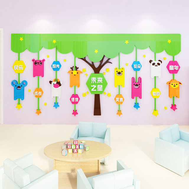 The kindergarten class environment layout material acrylic cultural ...