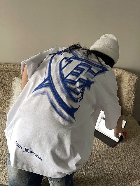 Gugubai American street printed T-shirt men and women oversize loose ...