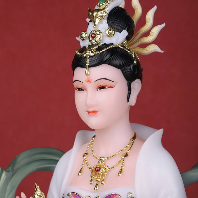 The ordinary nine-girl Buddha statue, white marble ancient color nine ...