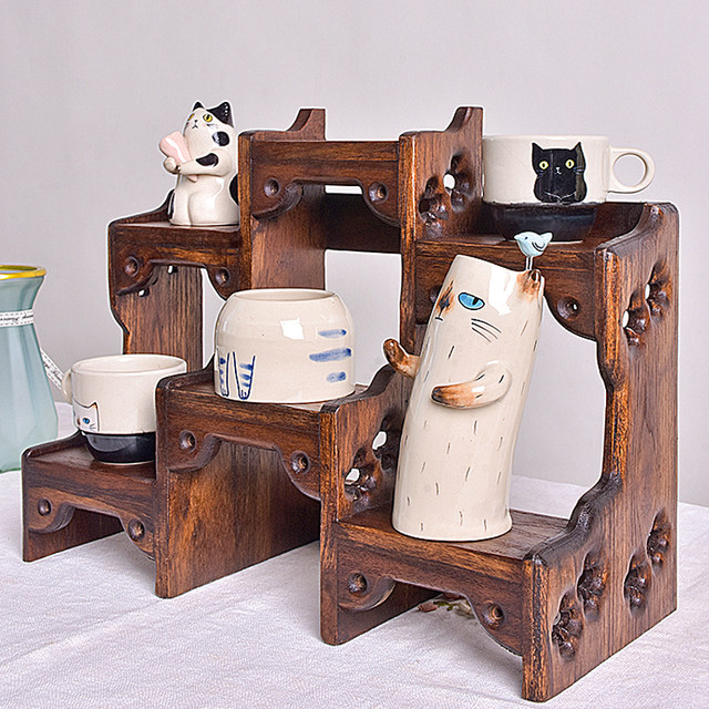 Small Bogu rack solid wood Chinese tabletop teapot display purple clay ...
