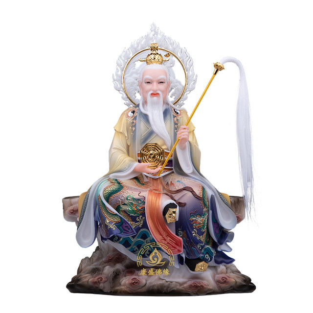 The statue of the ancestor Hongjun is white marble sitting on the ...